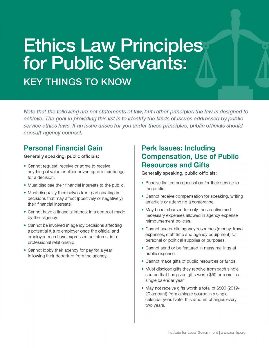 Ethics Law Principles for Public Servants - Institute for Local Government