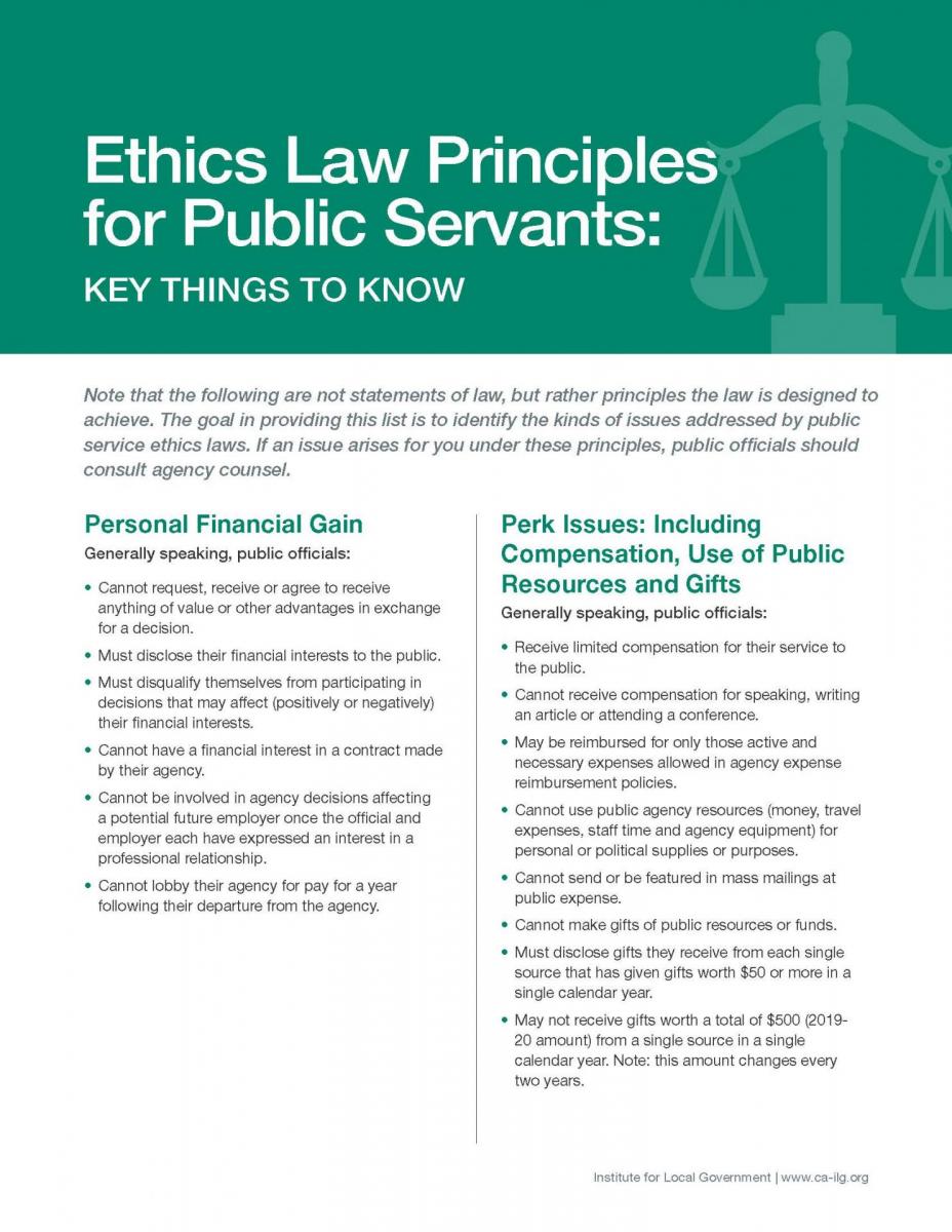 Ethics Law Principles for Public Servants - Institute for Local Government