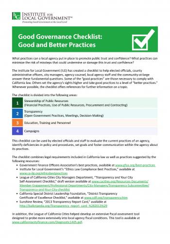 Good Governance Checklist: Good and Better Practices - Institute for ... Good Governance Checklist: Good and Better Practices - Institute for ...